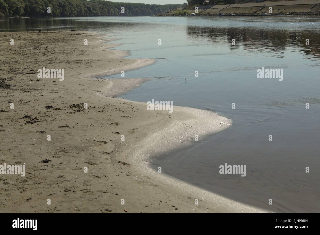 Extremely low water level seen on the Drava River , in Osijek, Croatia ...