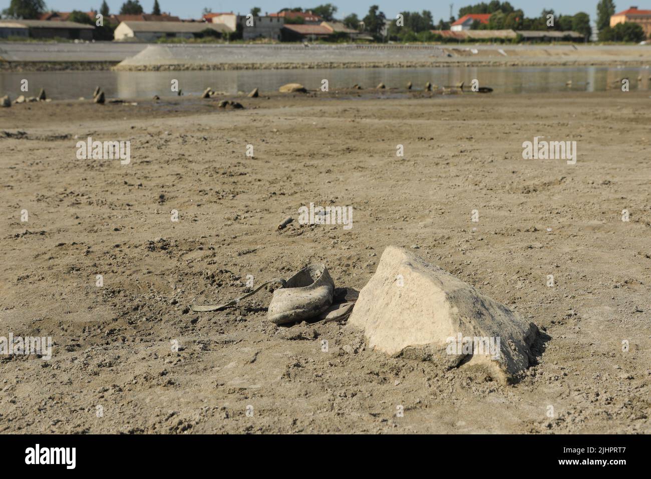 Extremely low water level seen on the Drava River , in Osijek, Croatia ...