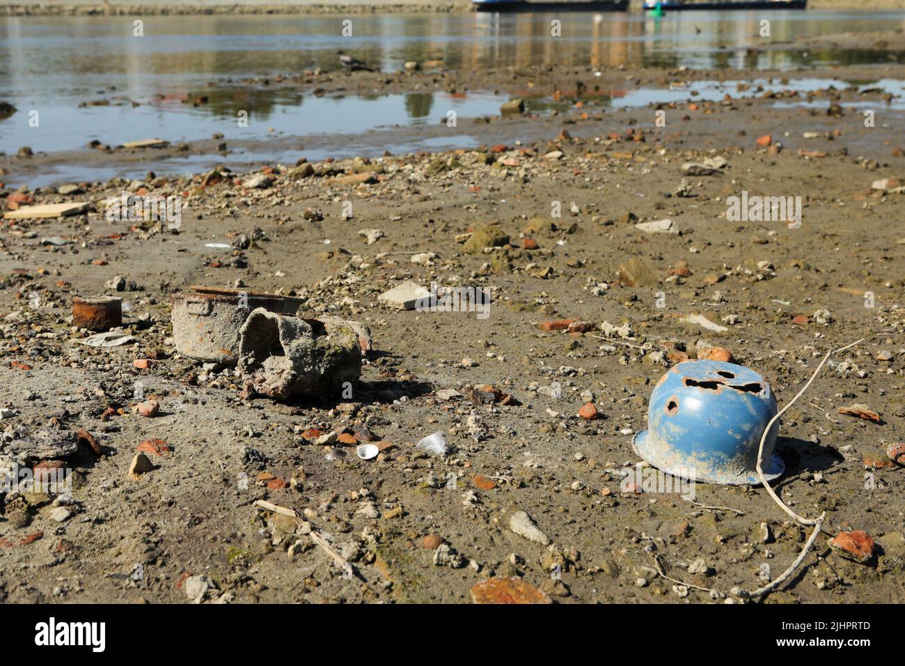 Extremely low water level seen on the Drava River , in Osijek, Croatia ...