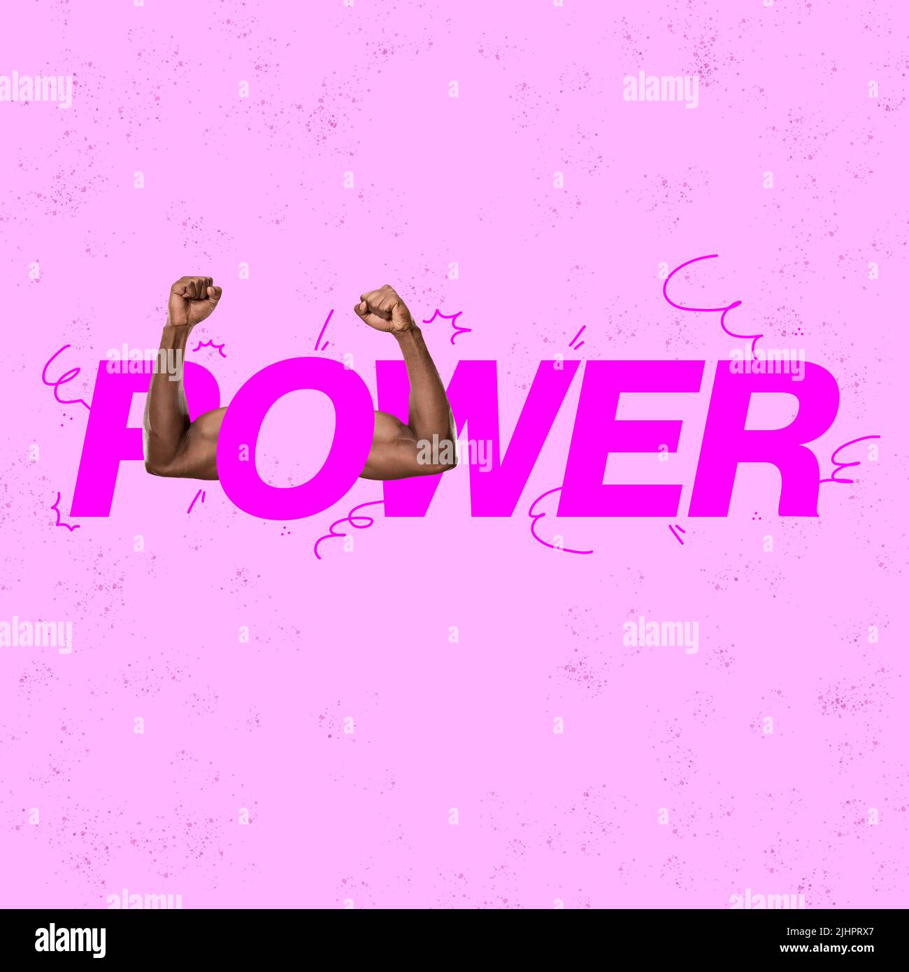 Creative design. Male hands showing power, muscles isolated on pink ...