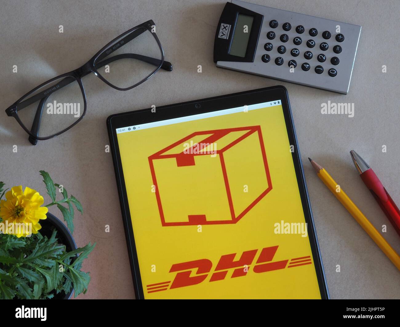 Germany. 20th July, 2022. In this photo illustration, DHL logo seen ...