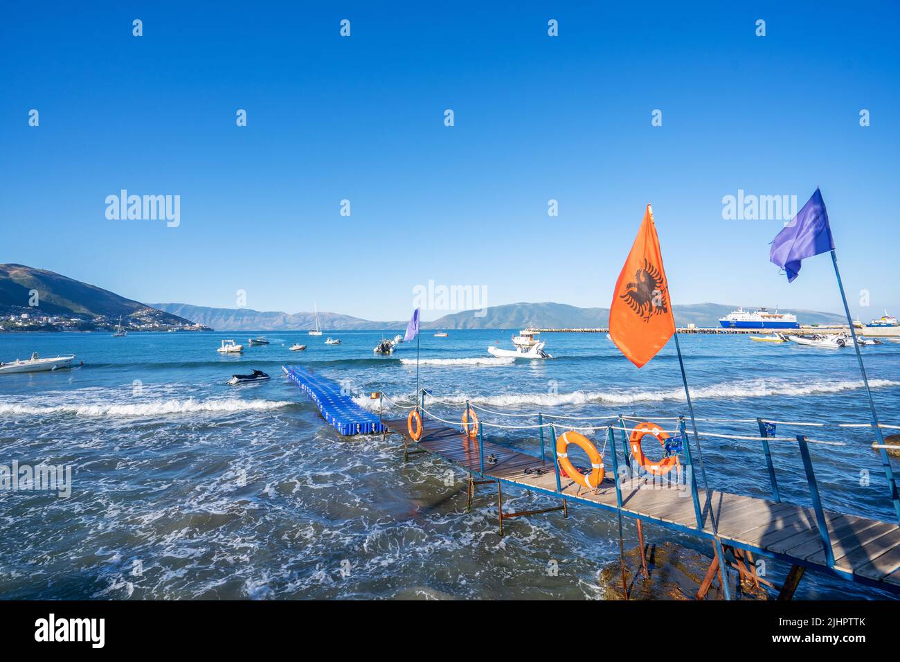 Vlore, Albania - June 27 2022: Touristic boats in Adriatic sea coast in ...