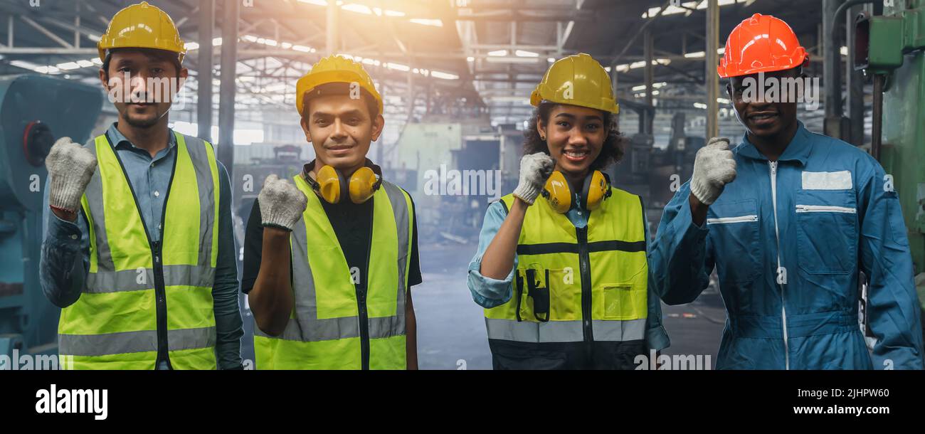 Success teamwork of engineer team achievement and celebration in ...