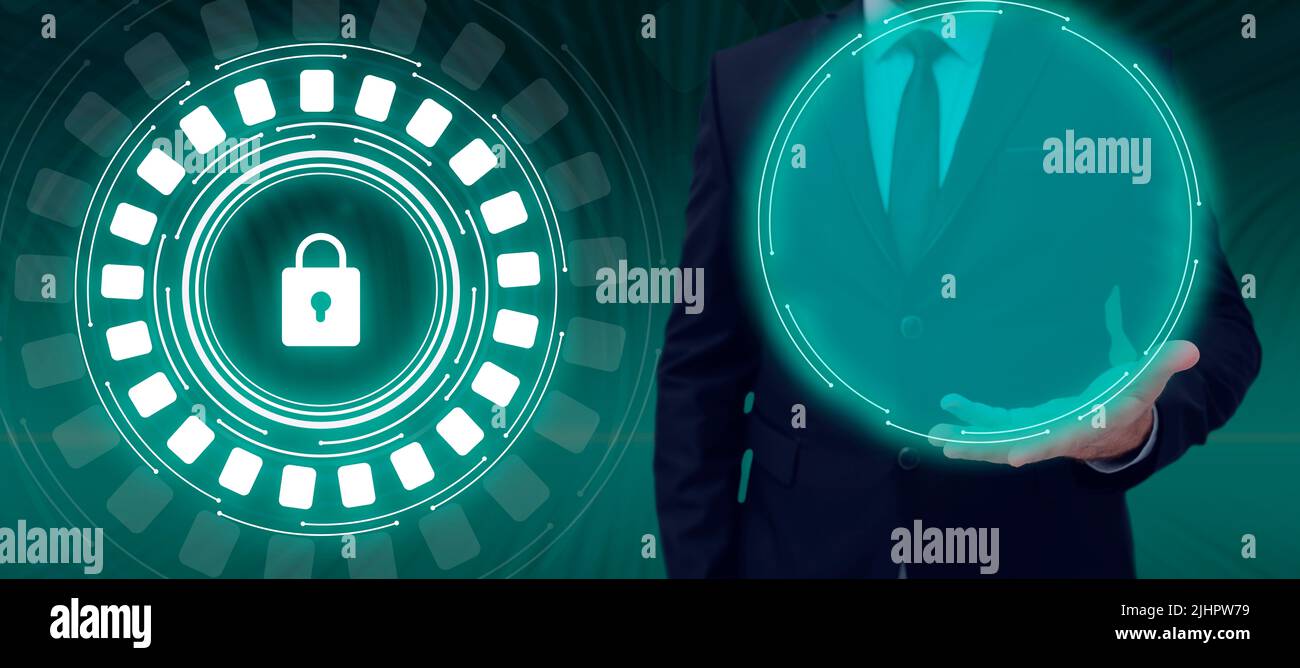 Businessman Presenting Important Messages Over Hand Next To Padlock ...