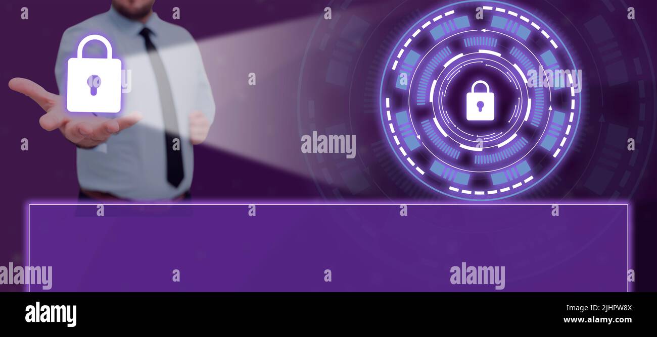 Businessman Extending Hand And Projecting The Lock In A Glowing ...