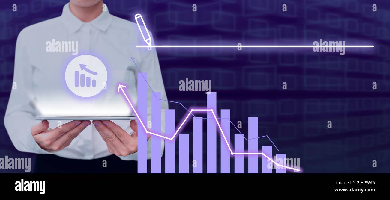 Businesswoman Holding Tablet Presenting Digital Bar Graph And Arrow ...