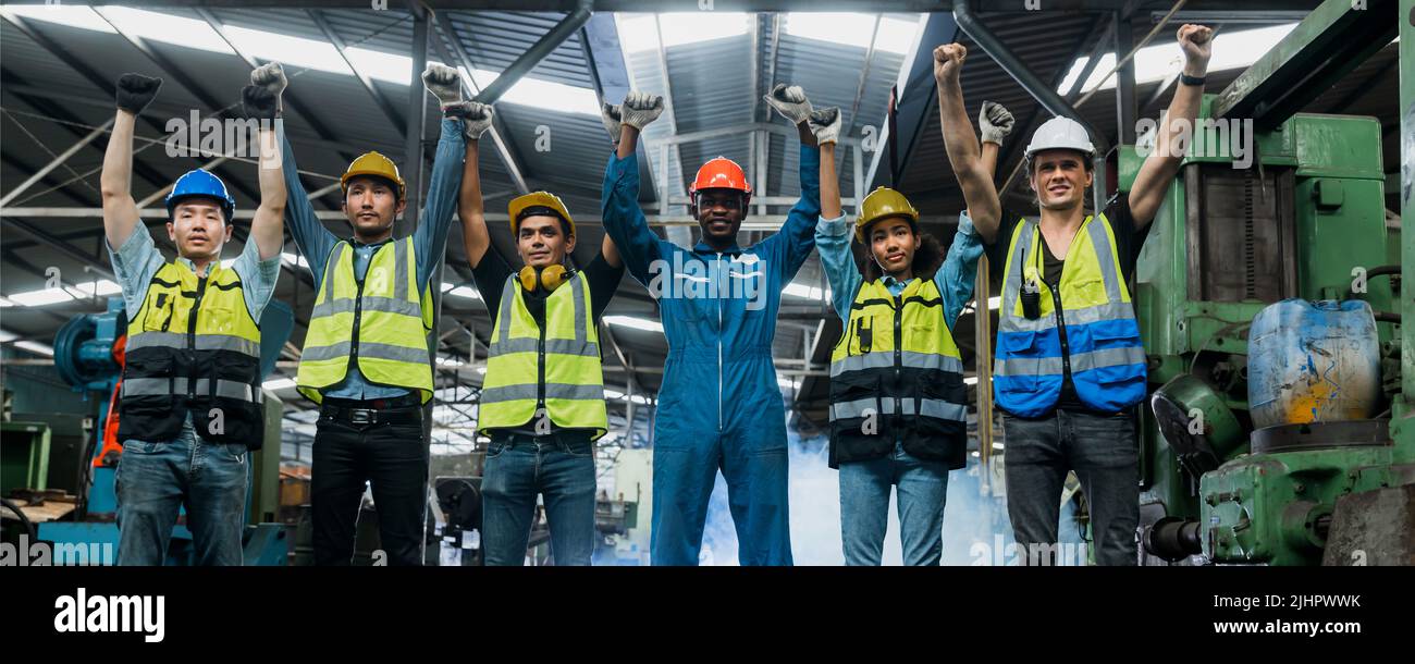 Success teamwork of engineer team achievement and celebration in ...