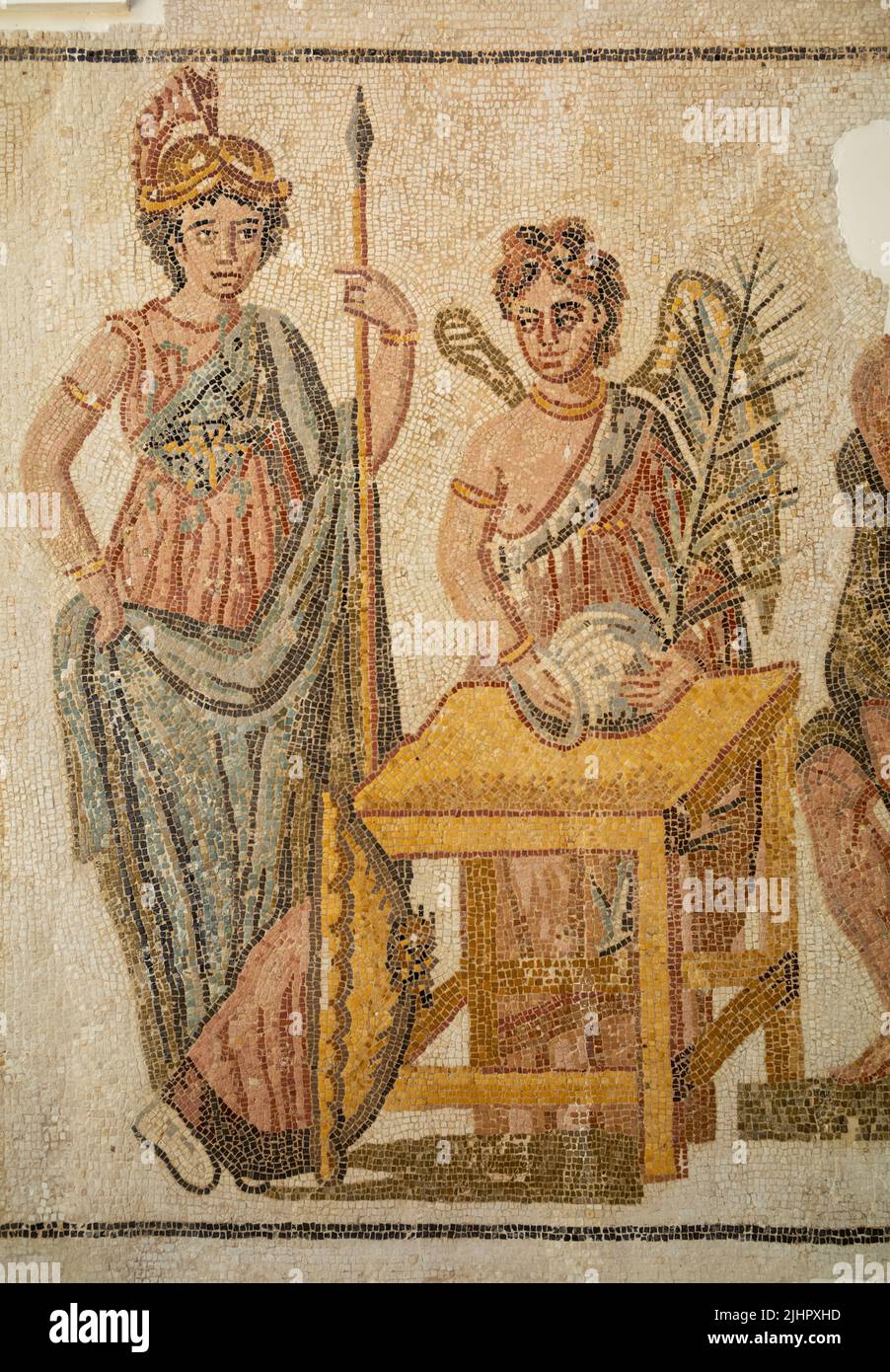 A detail of a 4th century AD Roman mosiac at the Archeological museum ...