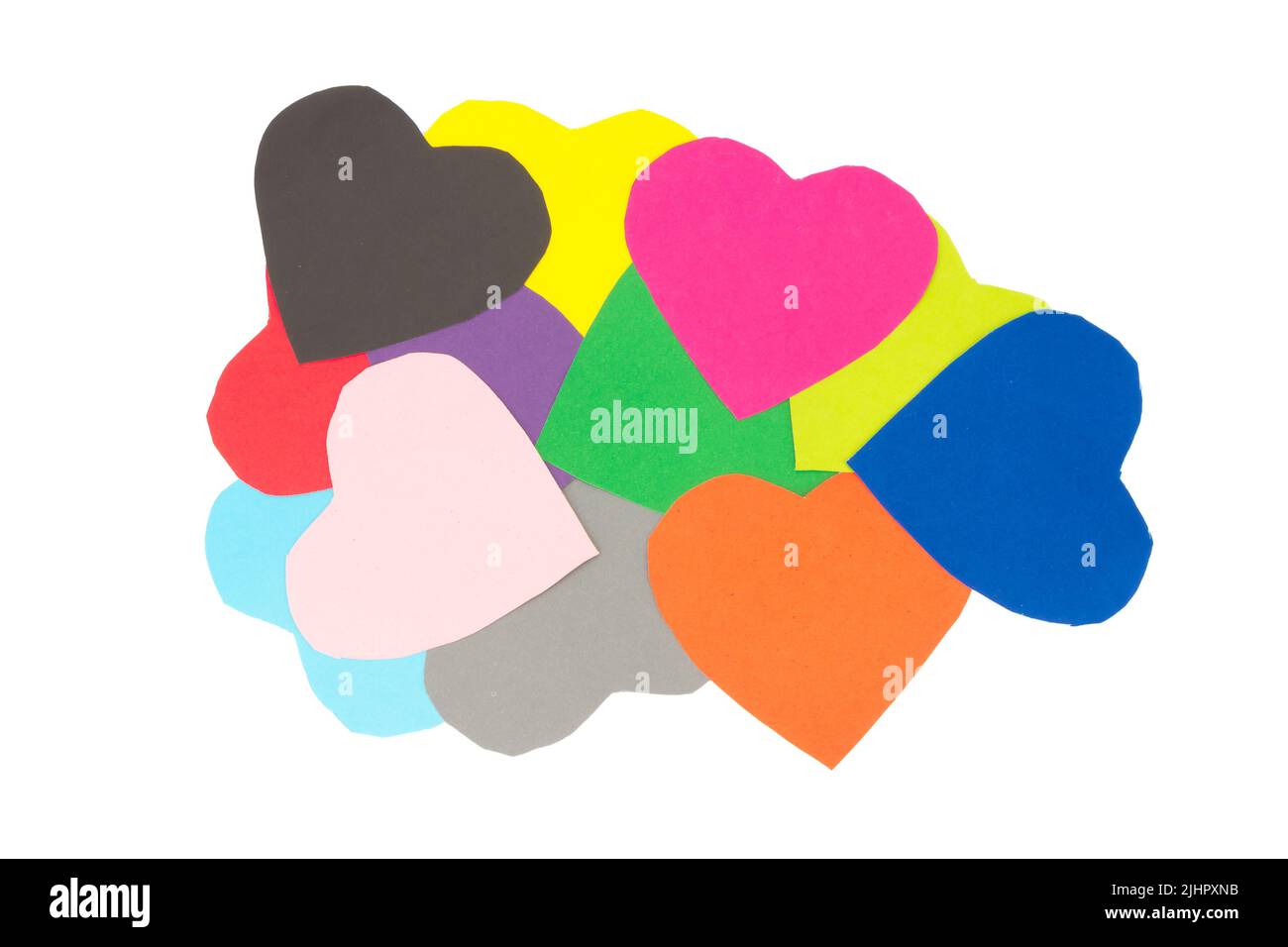 heart paper. pile. overlap. colorful. isolated on white background ...