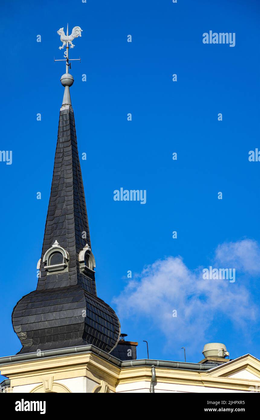 Dresden, Saxony, Germany: Pointed spire with weathercock and compass ...