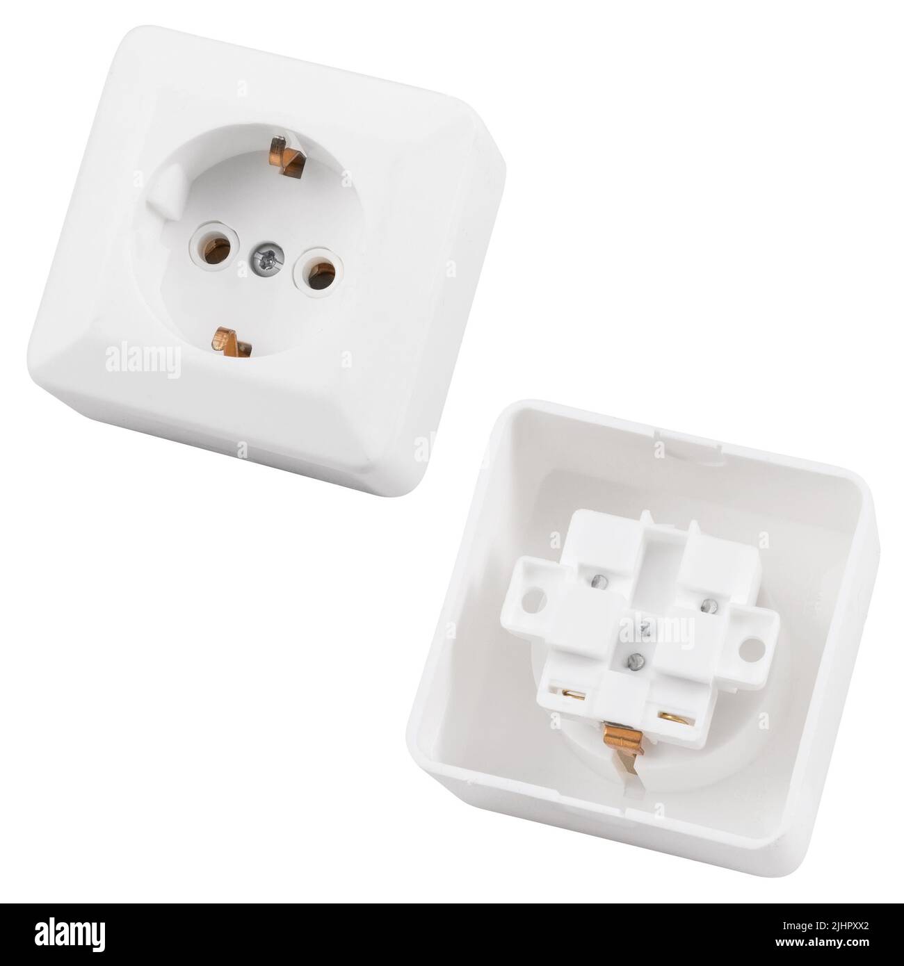 Electric built-in(flat) white socket isolated on a white background ...