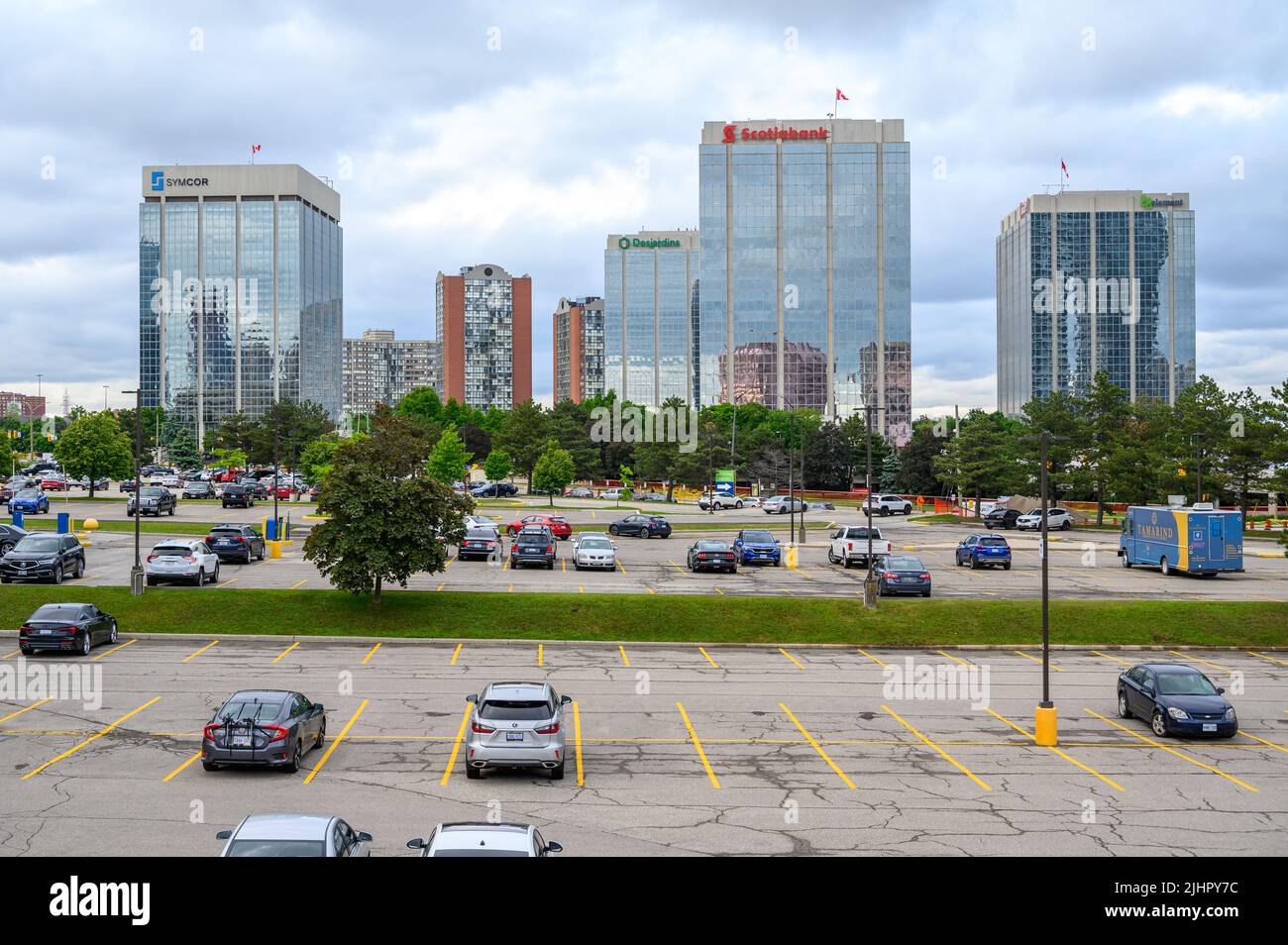 View across several parking lots to high-rise office blocks of some ...