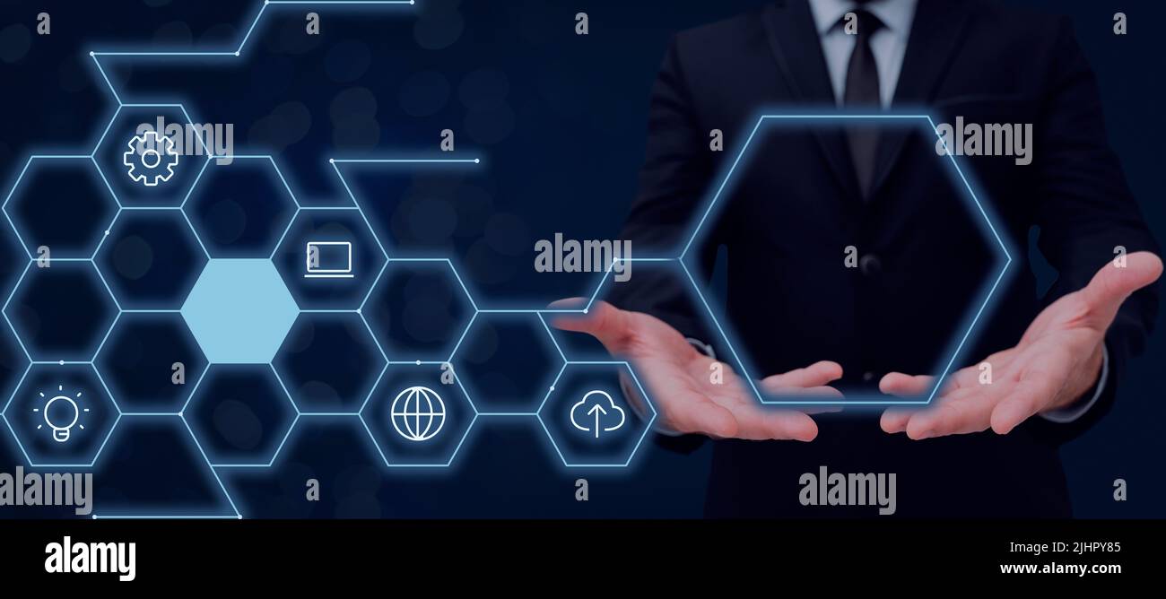 Businessman Holding Important Informations Over Hands With Symbols ...