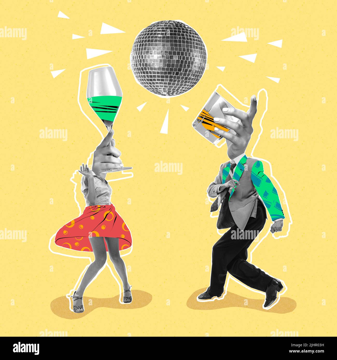 Contemporary art collage. Creative design. Stylish people dancing at ...