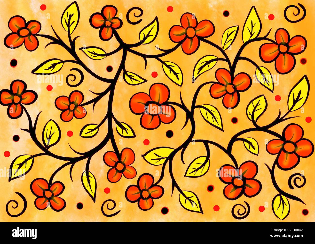 orange floral pattern design wallpaper background Stock Photo - Alamy