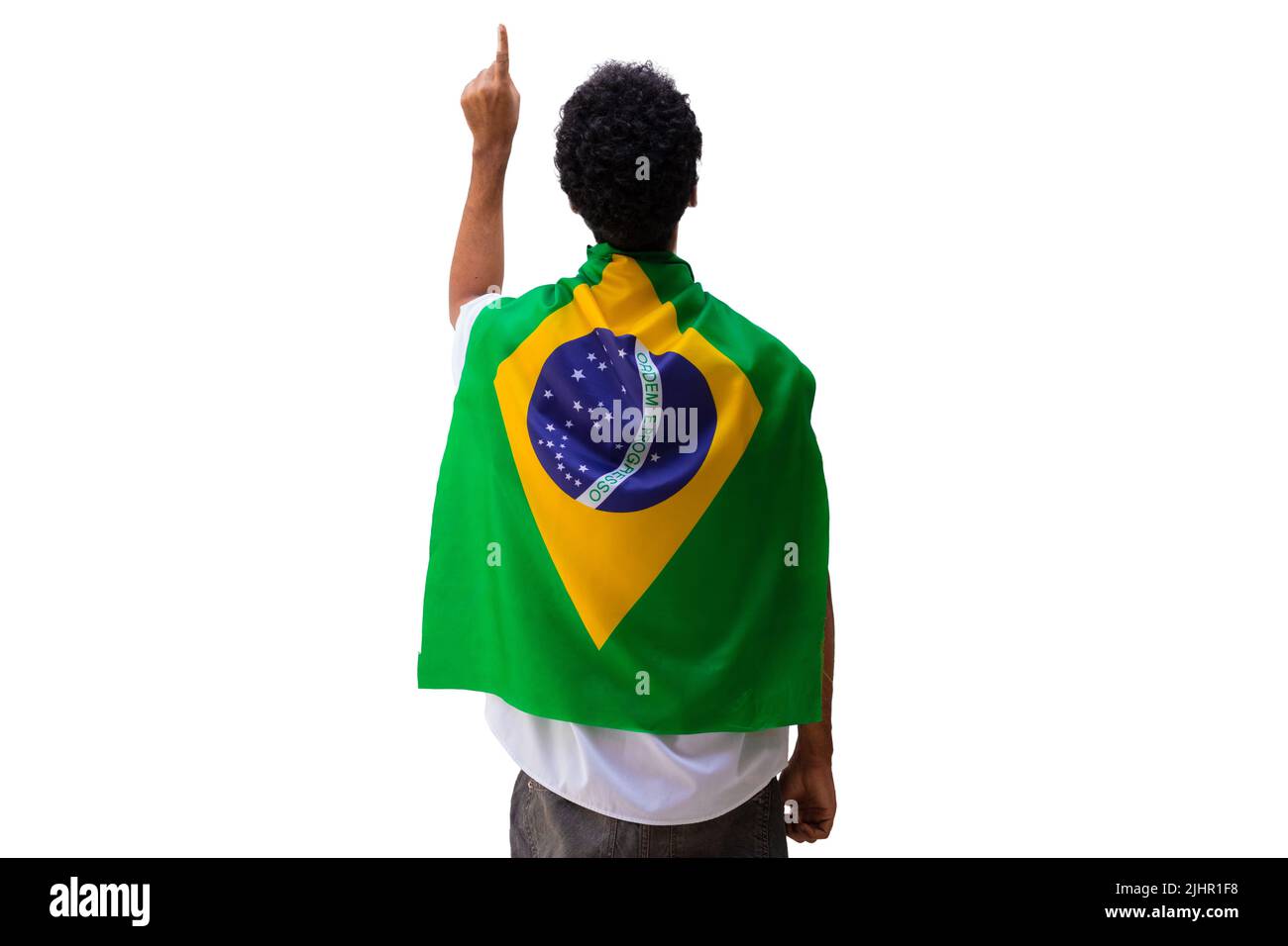 Brazil Independence Day. Black man holds Brazilian flag isolated Stock ...