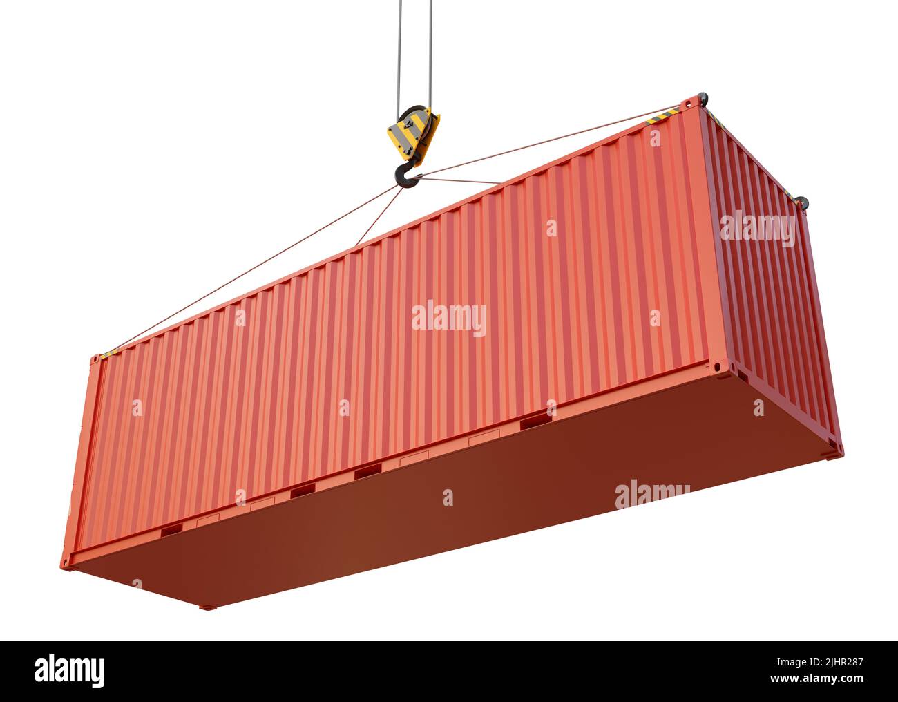 Metal freight shipping containers on the hooks at white background. 3d ...