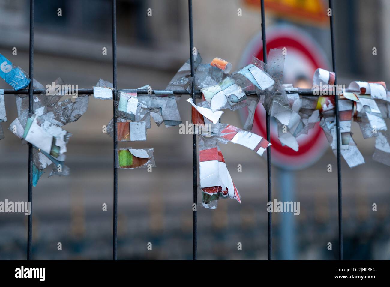 France, Ile de France region, Paris, pont du Carrousel, posters pulled ...