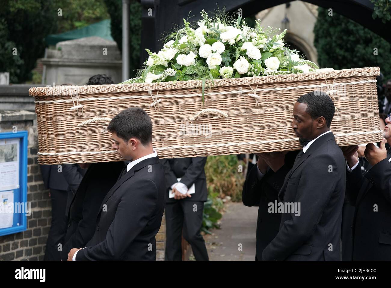 The coffin of Dame Deborah James is carried from her funeral service at ...