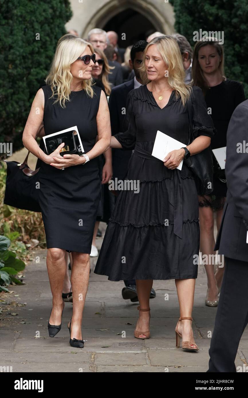 Gaby Roslin (left) and Sophie Raworth leaving the funeral service of ...
