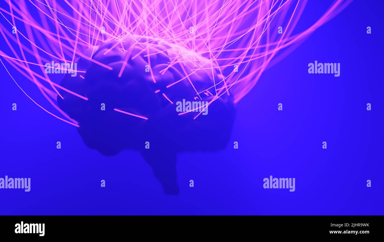 Brain with many connected wires. Metaverse cyberpunk concept ...