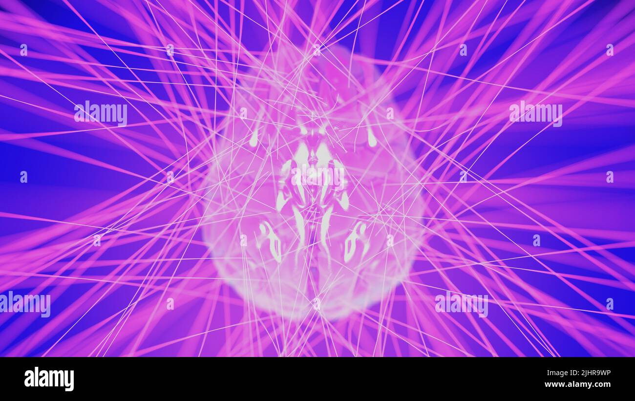 Top view on brain with many connected wires. Metaverse cyberpunk ...