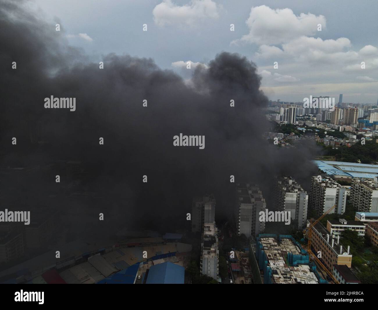 Aerial video taken on July 20, 2022 shows the scene of a fire in an ...
