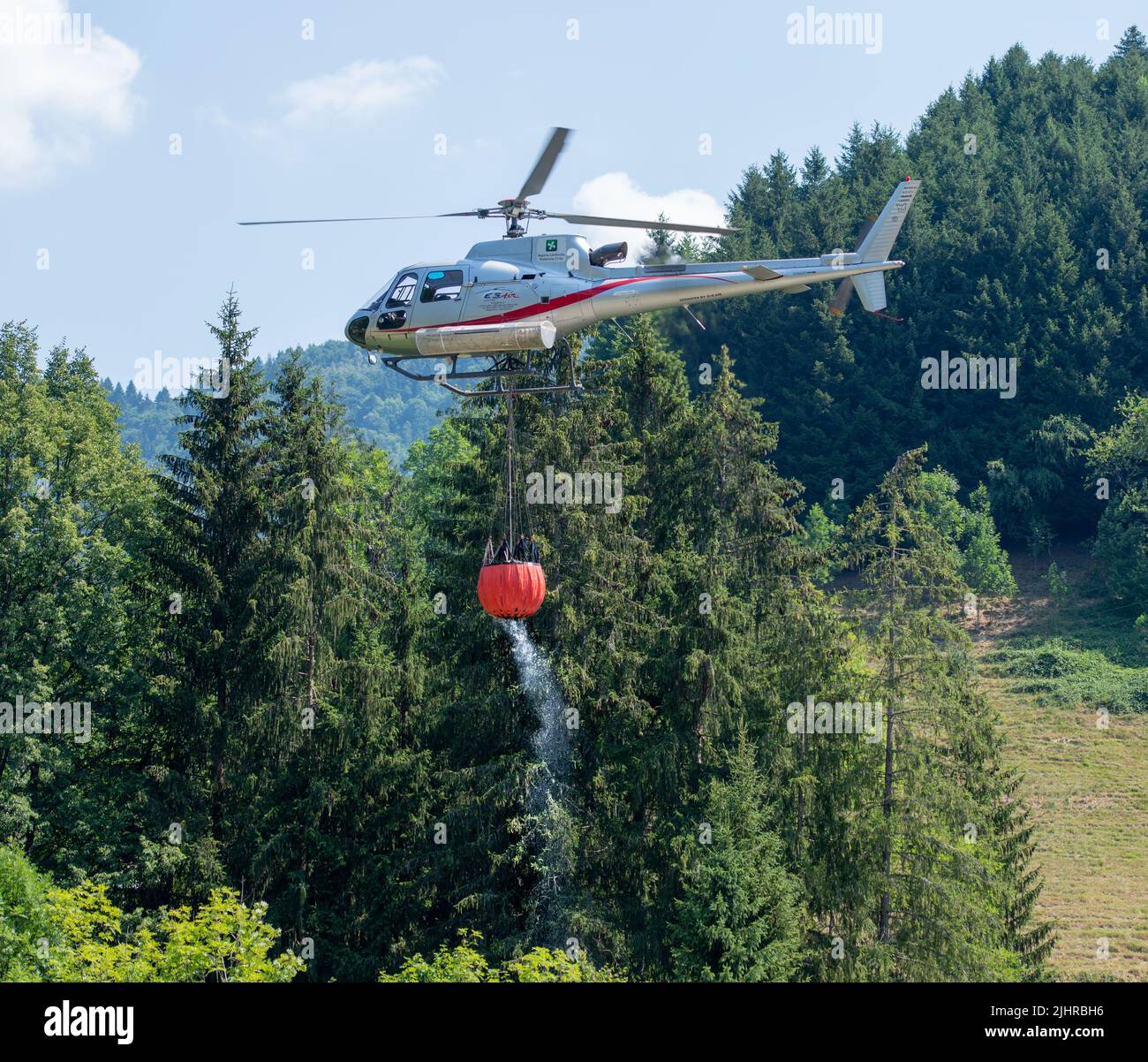 Bergamo Italy 20 July 2022: Helicopter used to transport water to put ...