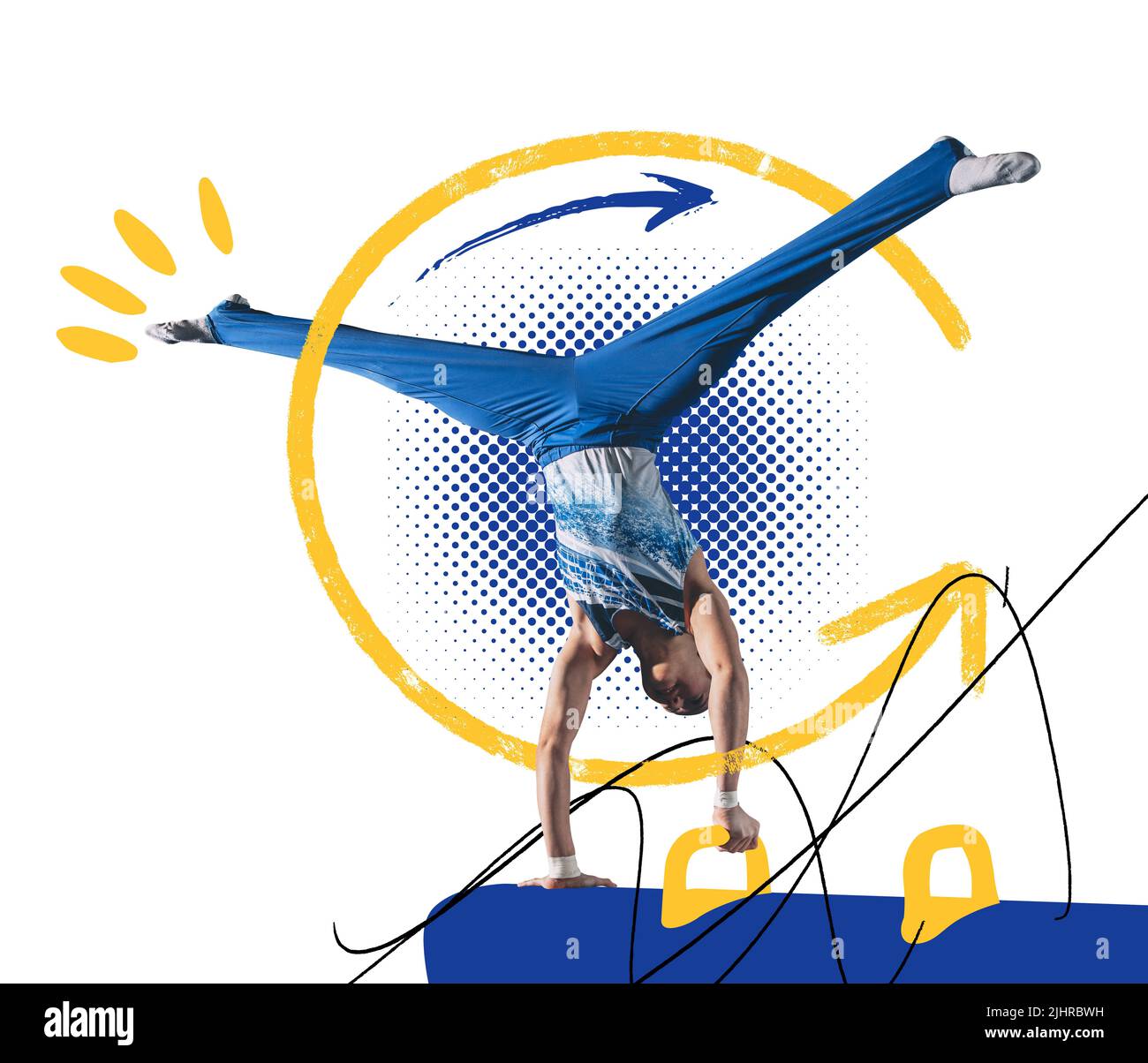 Sportive flexible little boy, professional gymnastics artist doing ...