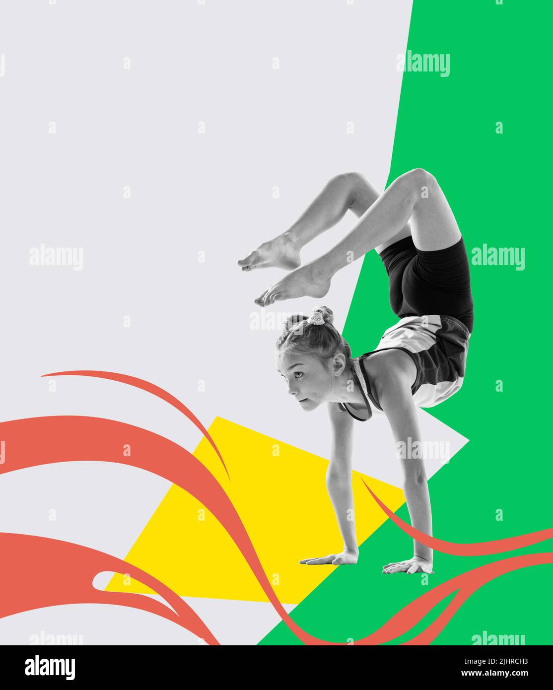 Contemporary art collage with flexible beautiful little girl ...