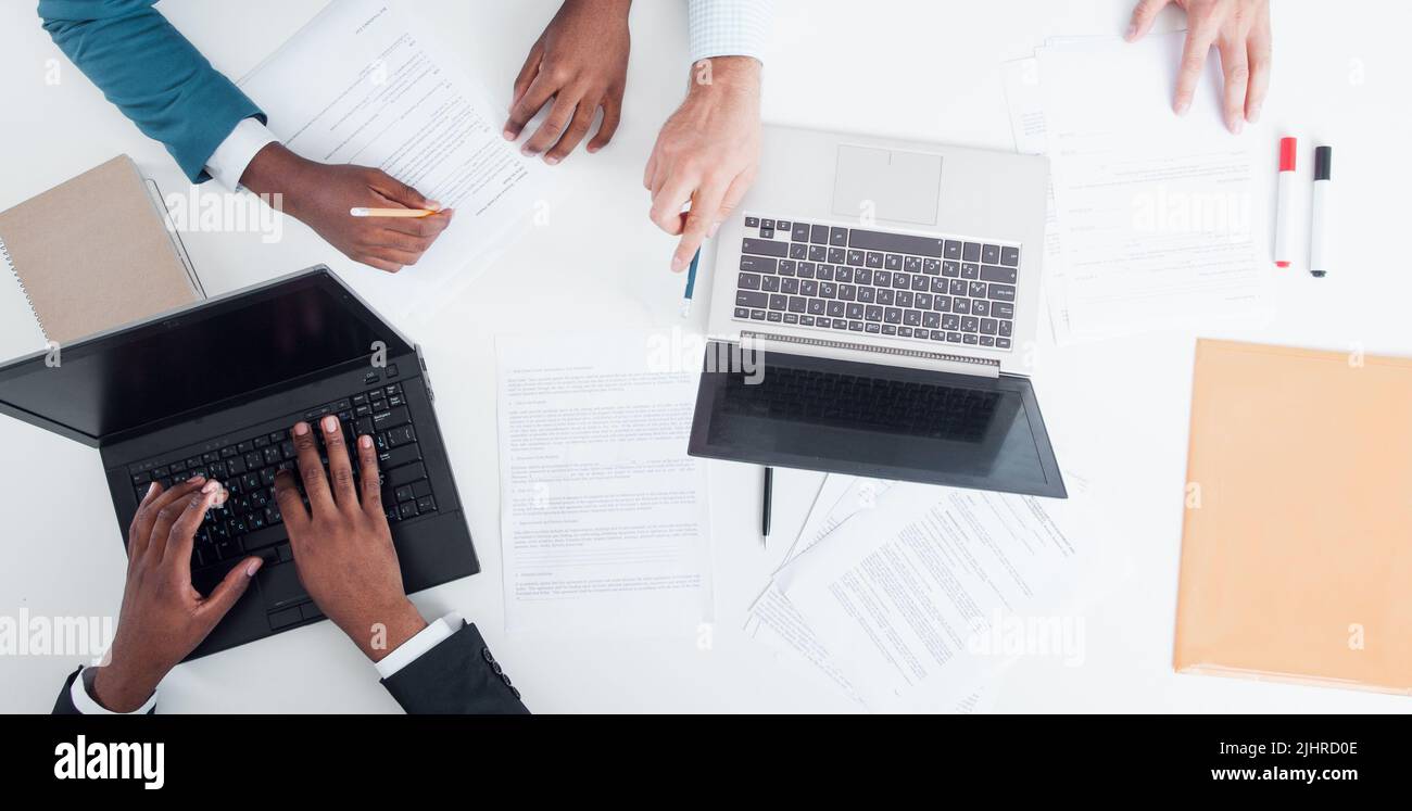 Business IT or HR company improving work top view Stock Photo - Alamy