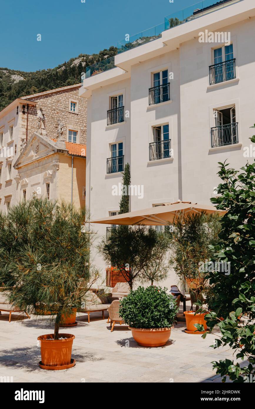 Historic city of Perast at Bay of Kotor in summer, Montenegro. Scenic ...