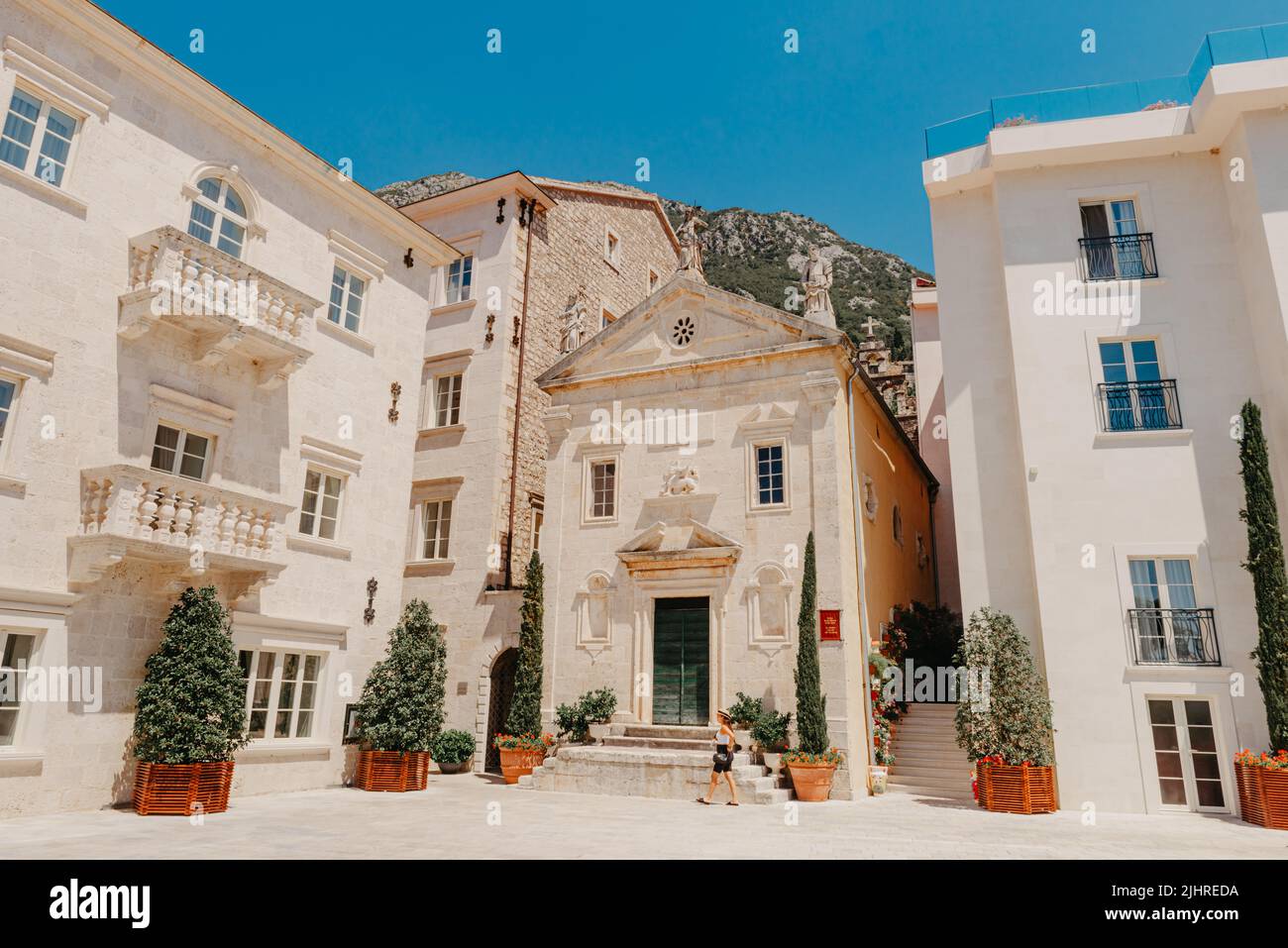 Historic city of Perast at Bay of Kotor in summer, Montenegro. Scenic ...