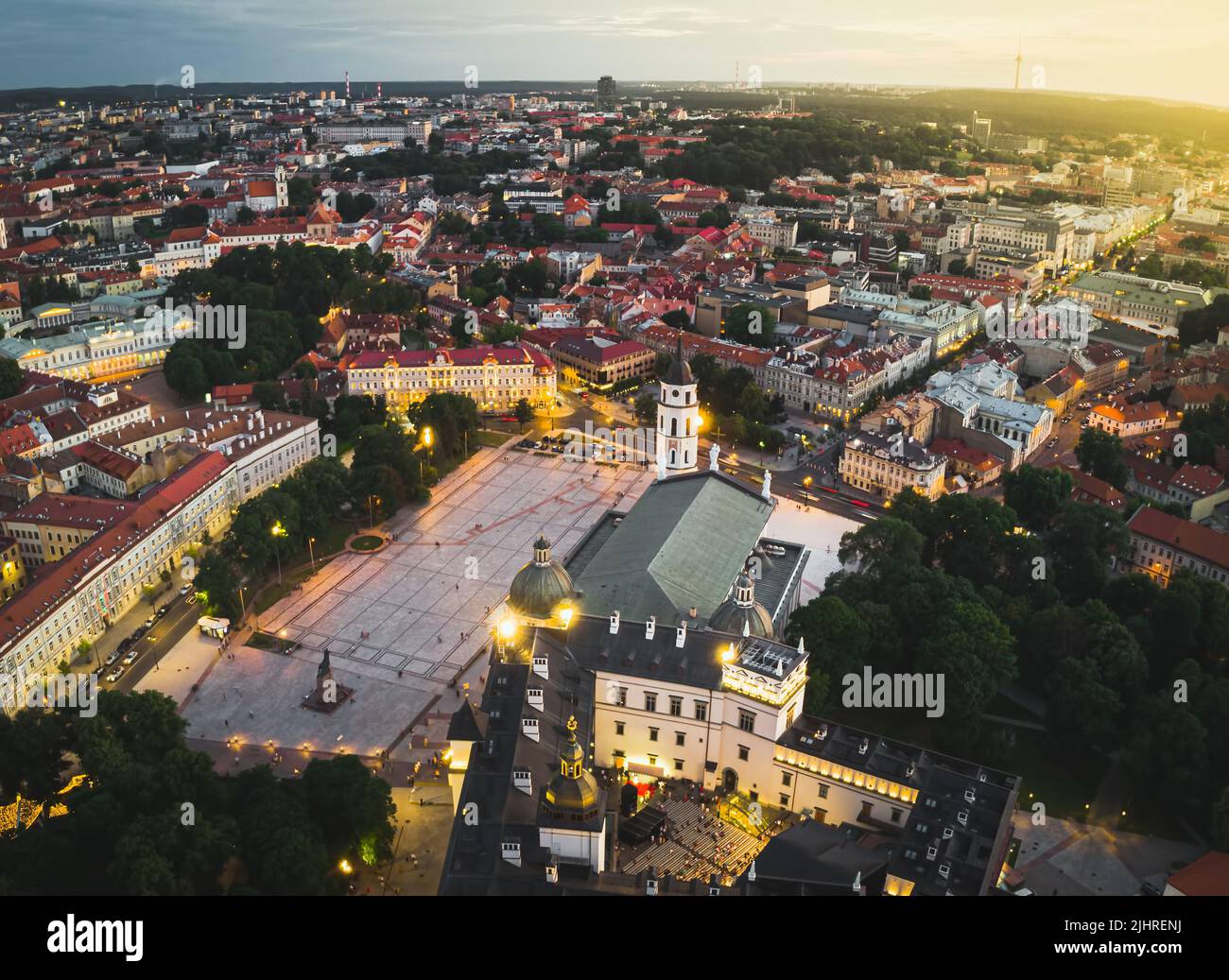Aerial view from famous Gediminas castle tower to main cathedral square ...