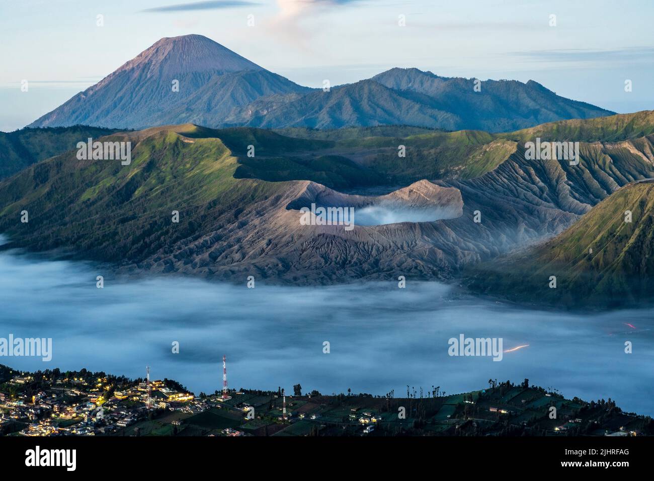 Beautiful scenery of Mount Bromo and Mount Semeru, Indonesia Stock ...