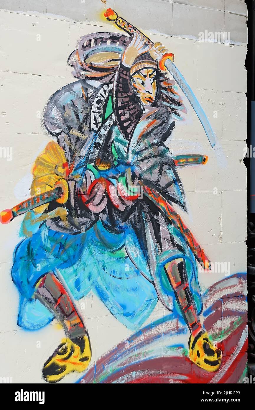 Mural of samurai on a wall outdoor on street in Kyiv Ukraine Stock ...