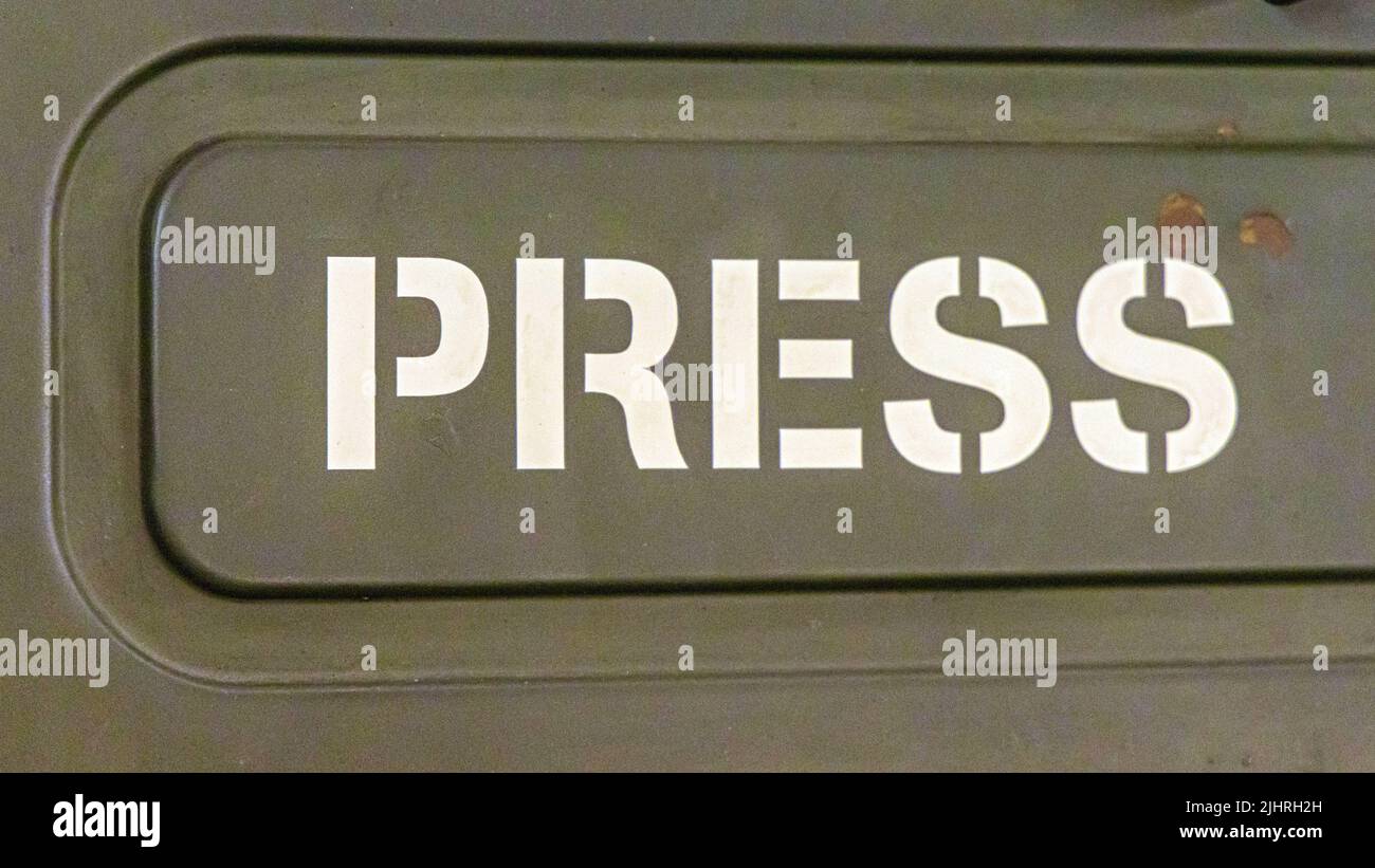 Sign Press Stencil Print at Green Army Vehicle Stock Photo - Alamy