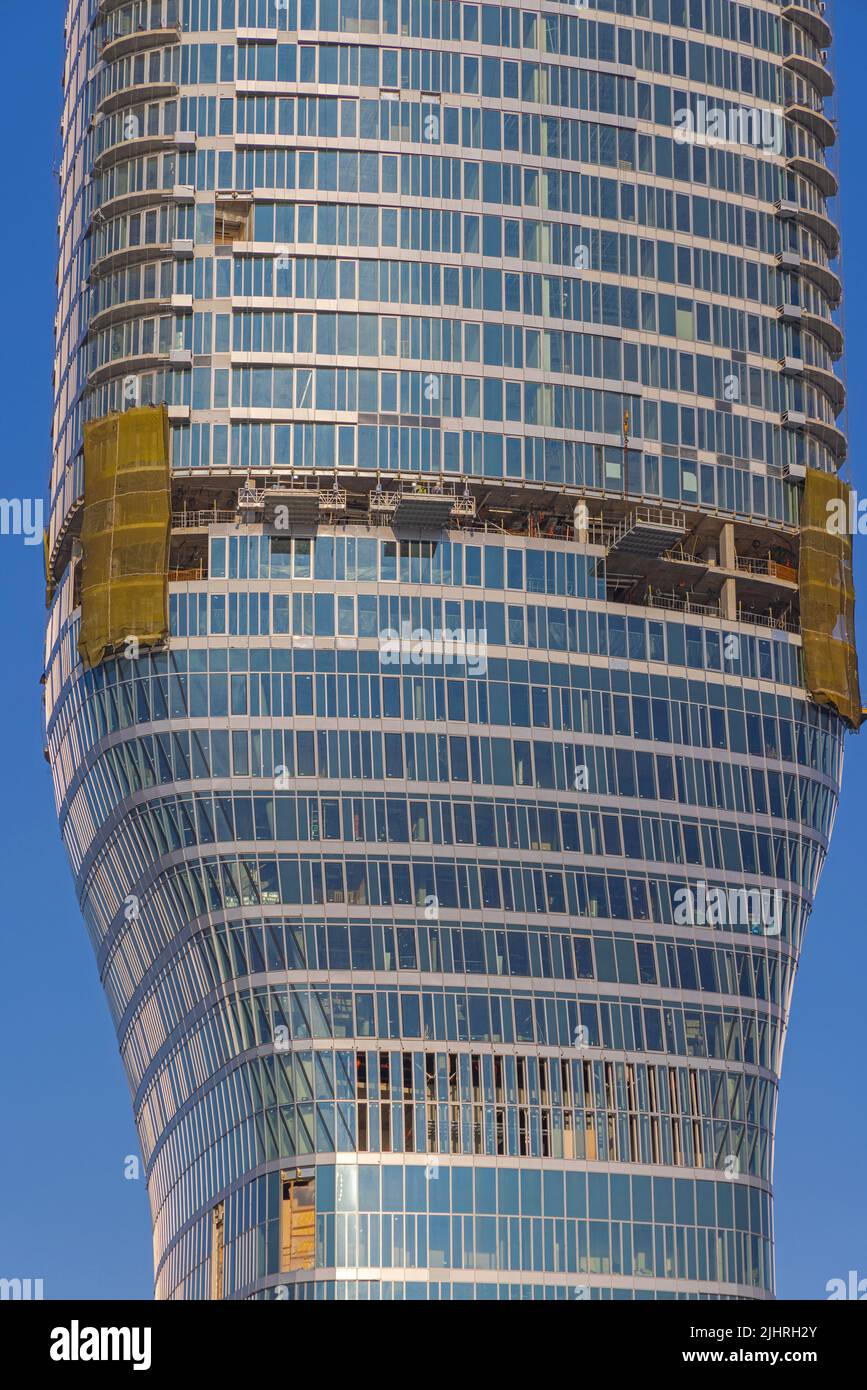 Modern Blue Glass Skyscraper Building During Construction Stock Photo ...