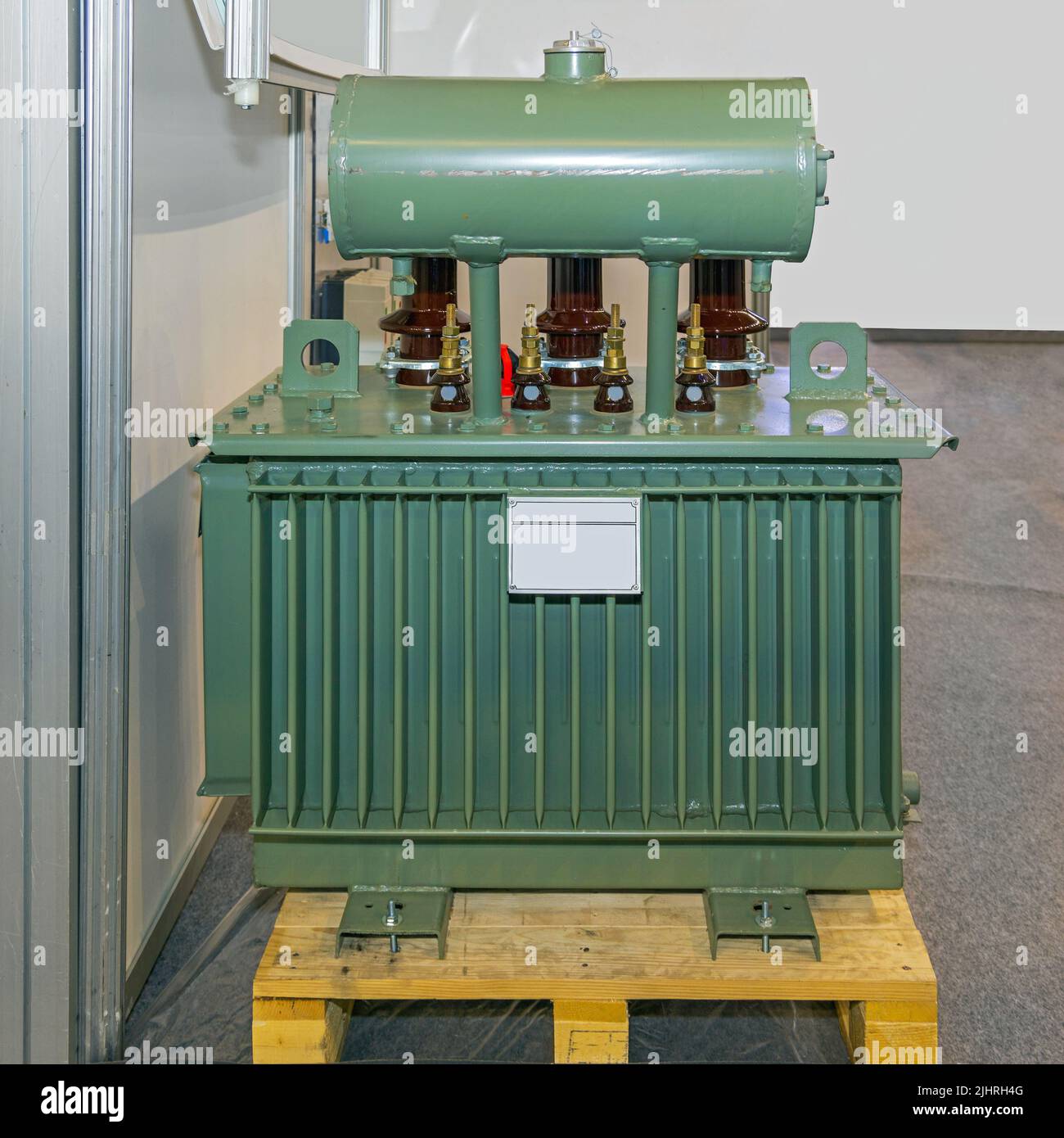 Three Phase Electric Power Transformer at Pallet Shipping Stock Photo ...