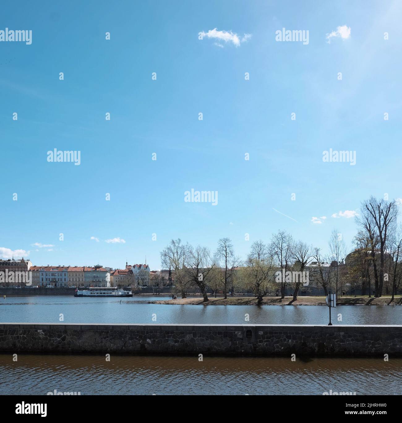 A relaxing view of river Vltava when passing through Prague in Czech ...