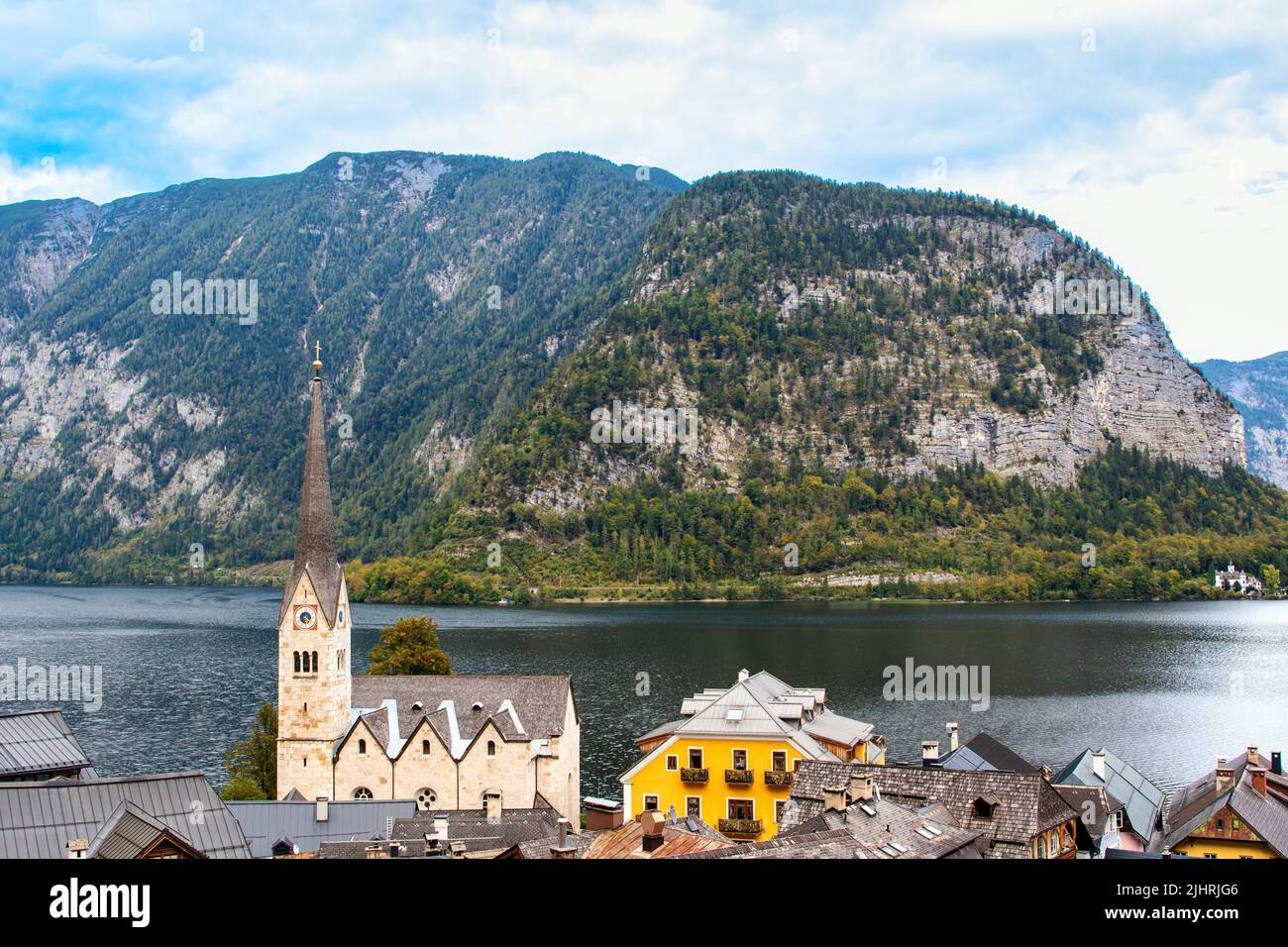 The Hallstatt Lutheran Church by the lake in Austria Stock Photo - Alamy