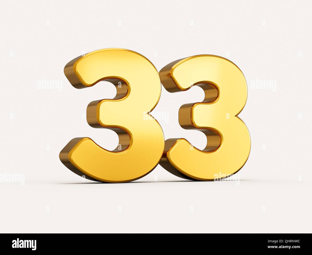 3d illustration of golden number 33 or thirty three isolated on beige ...