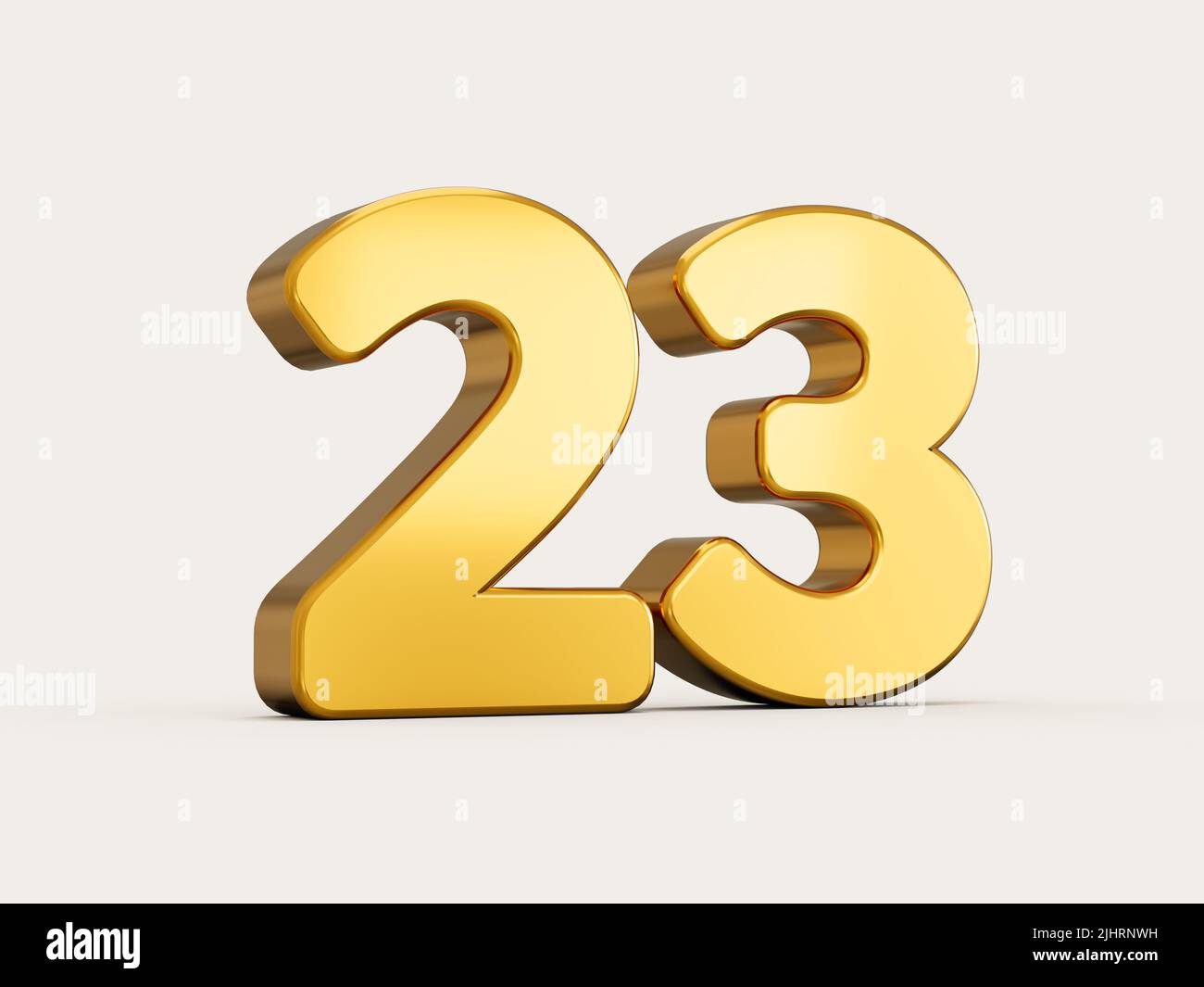 3d illustration of golden number 23 or twenty three isolated on beige ...