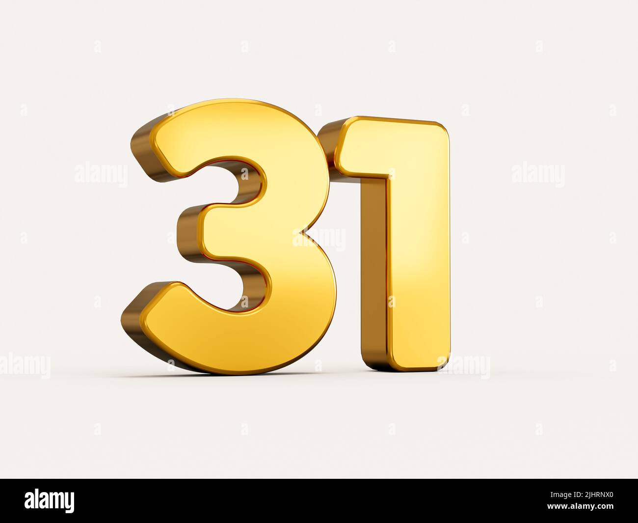 3d illustration of golden number 31 or thirty one isolated on beige ...