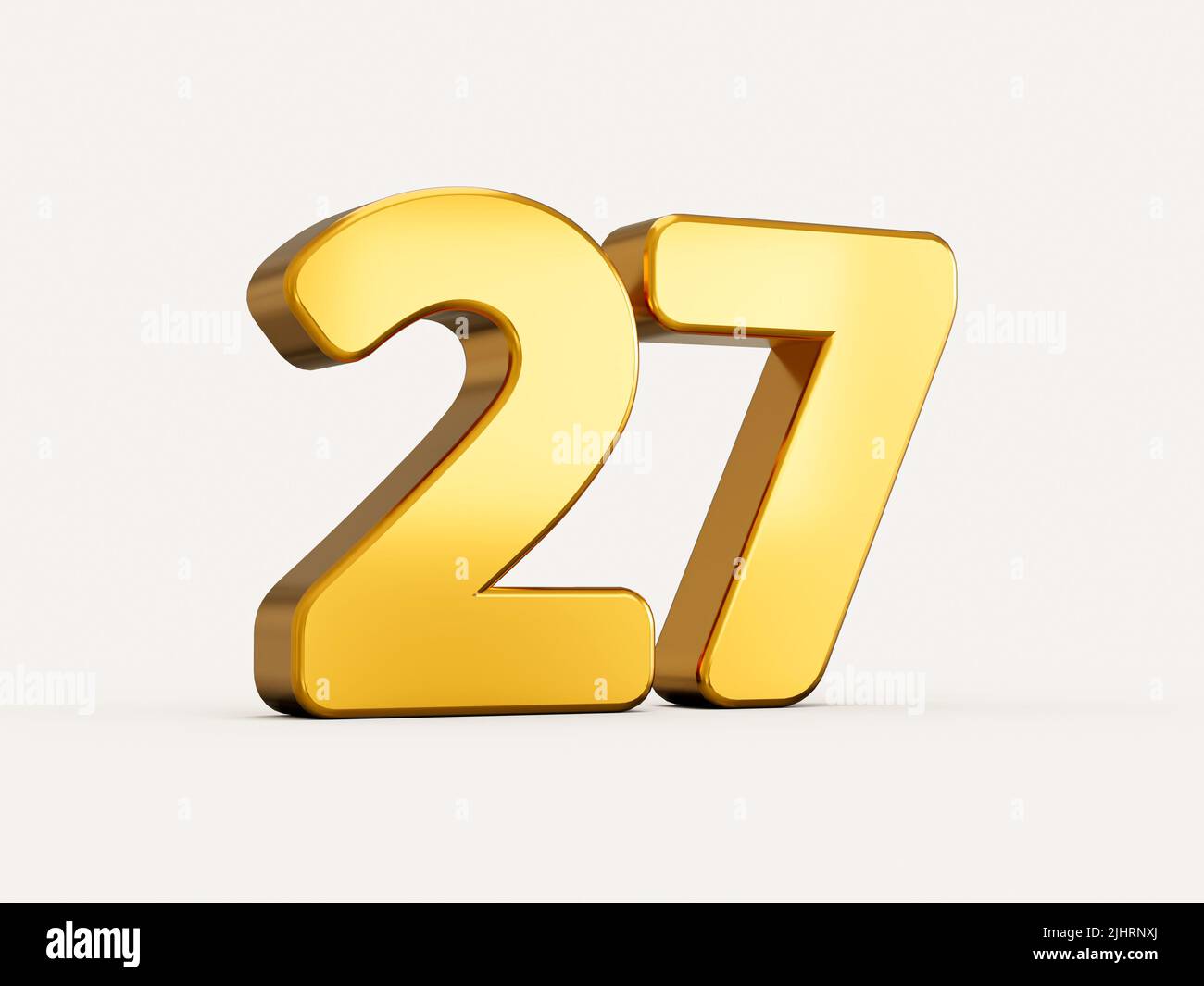 3d illustration of golden number 27 or twenty seven isolated on beige ...