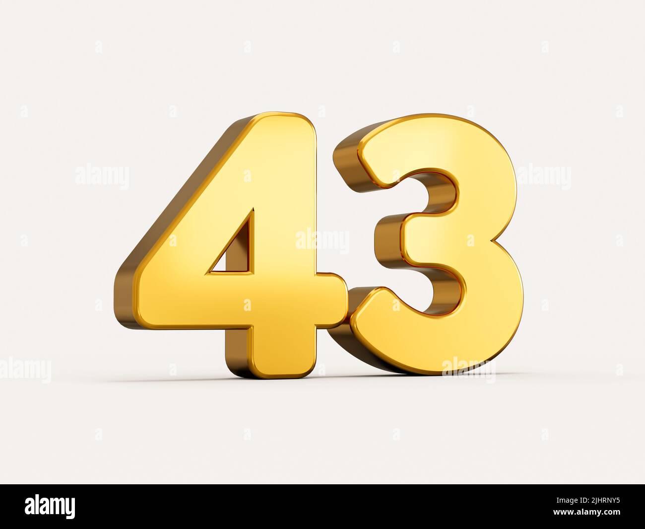 3d illustration of golden number 43 or forty three isolated on beige ...