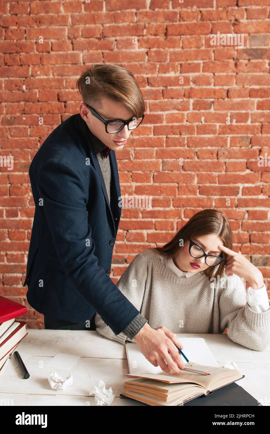 Teacher giving notice to lazy student, free space Stock Photo - Alamy