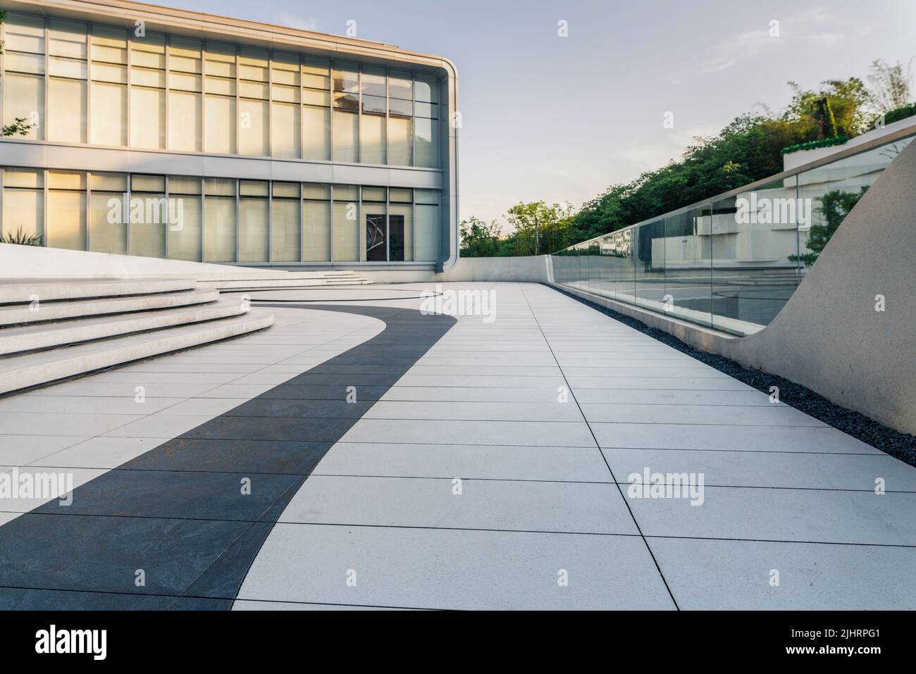 A top view of white empty ground floor in front of modern office ...