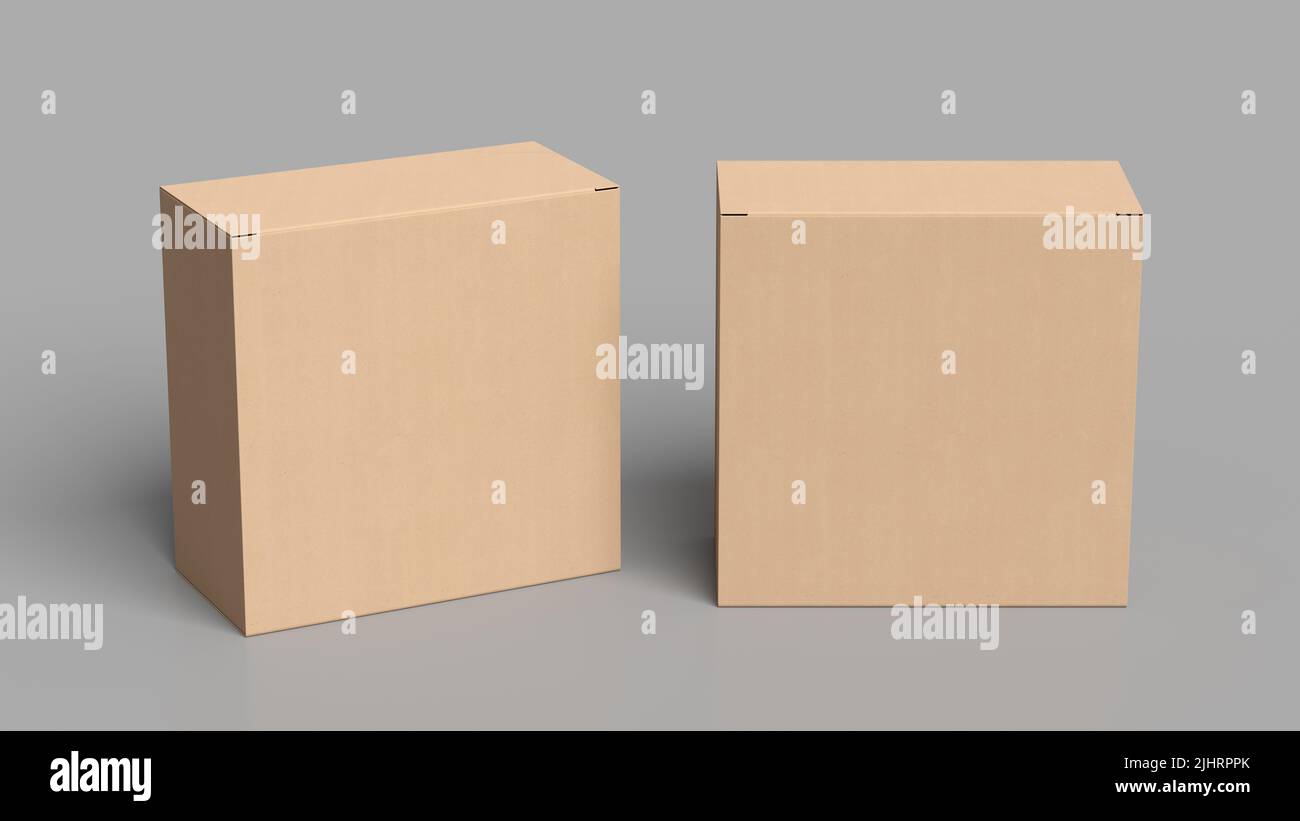 Two cardboard boxes mock up. Square gift boxes on gray background ...