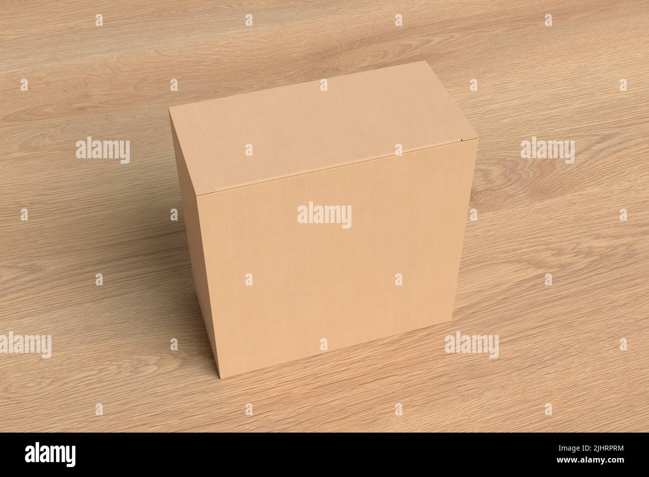 Cardboard box mock up. Square gift box on wooden background. Side view ...